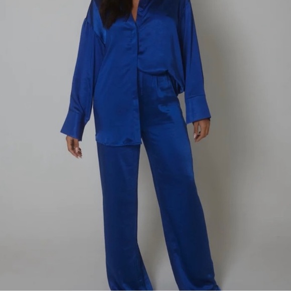 SLA The Label | Pants & Jumpsuits | Sla The Label Mykonos Blue Satin ...